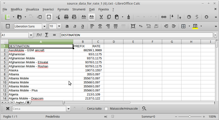 CSV rate plan example